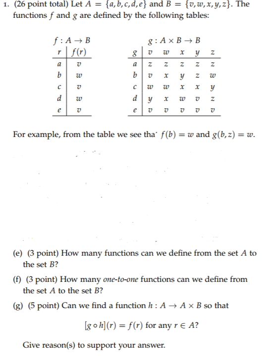 Solved (26 point total) Let A = functions f and g are | Chegg.com