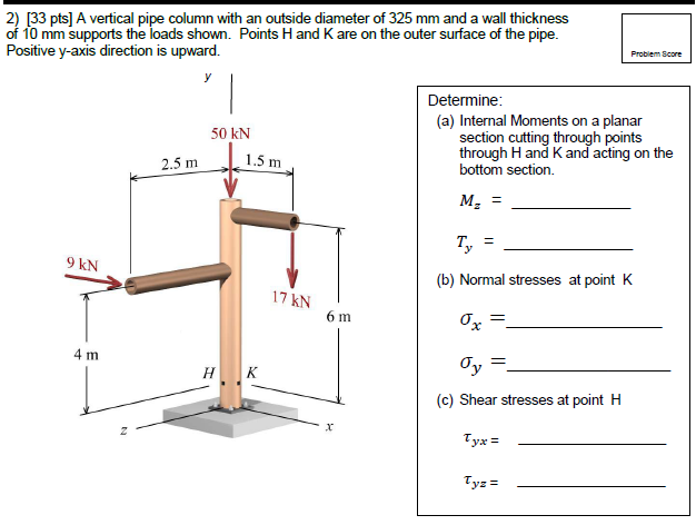 Solved A vertical pipe column with an outside diameter of | Chegg.com