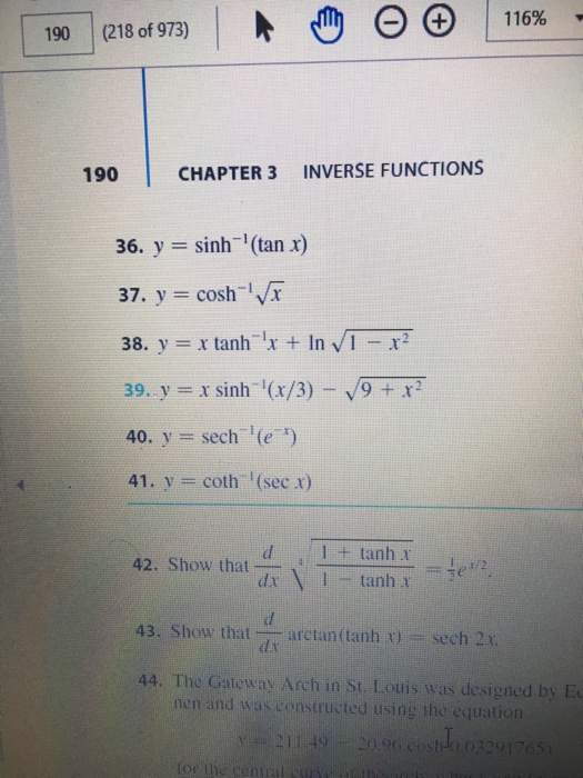 Solved INVERSE FUNCTIONS y = sinh^-1((tan x) y = cosh^-1 x | Chegg.com