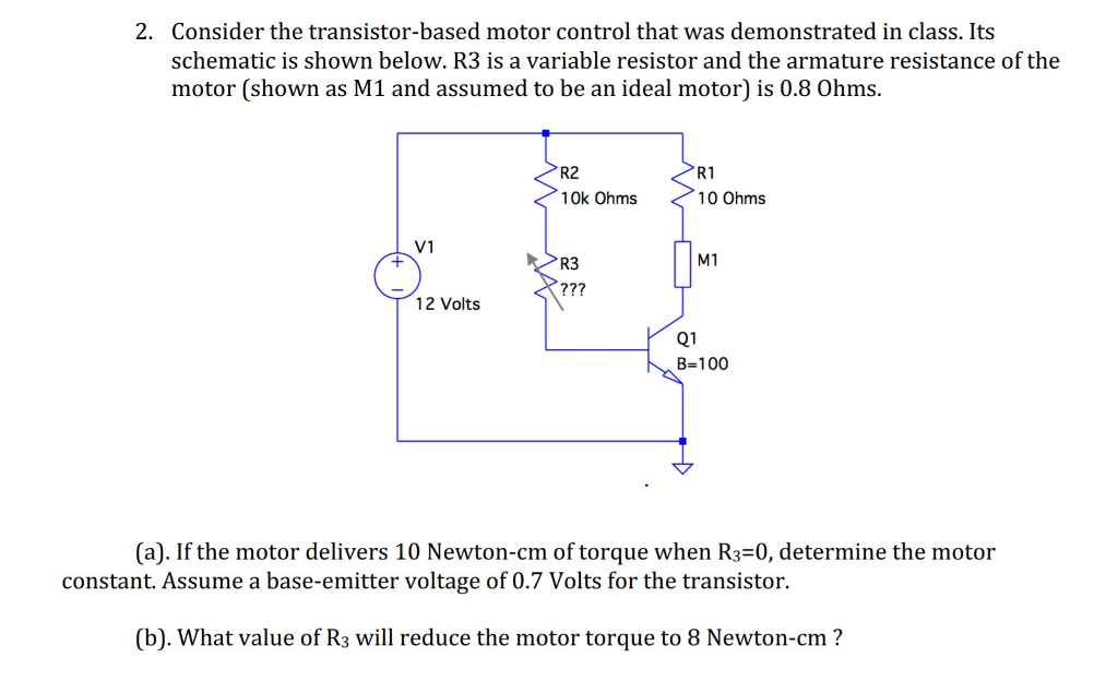 Solved Consider the transistor-based motor control that was | Chegg.com