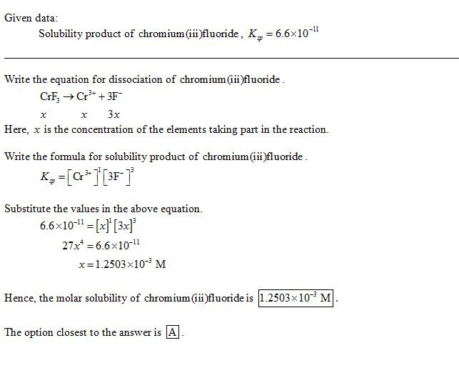 (Solved) - The solubility product for chromium(III) fluoride is K sp ...