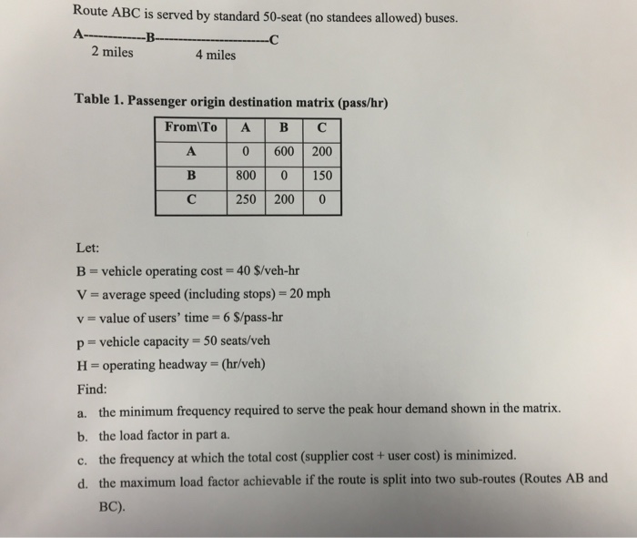Route ABC is served by standard 50-seat (no standees | Chegg.com