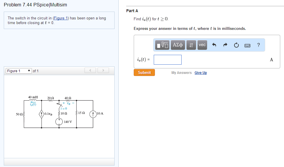 Solved The switch in the circuit in (Figure 1) has been open | Chegg.com
