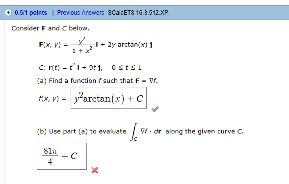 Solved + 0.5/1 points | Previous Answers SCalcET8 | Chegg.com