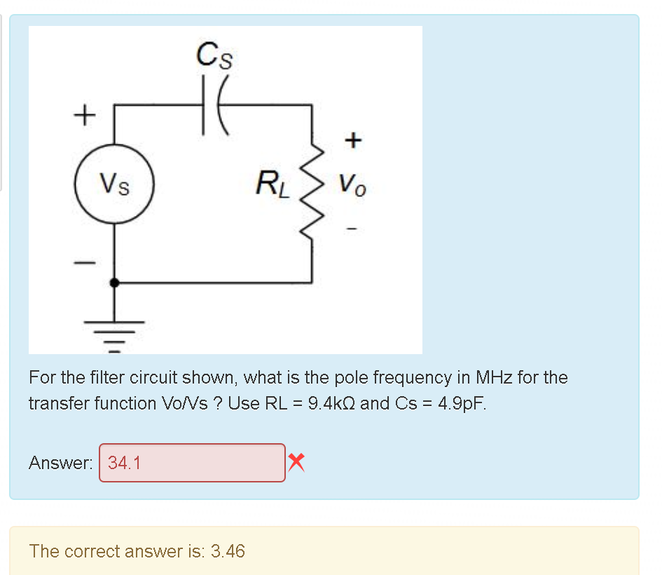 Solved RL Vo For the filter circuit shown, what is the pole | Chegg.com