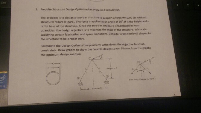 Solved 2.Two-Bar Structure Design Optimization: Problem | Chegg.com