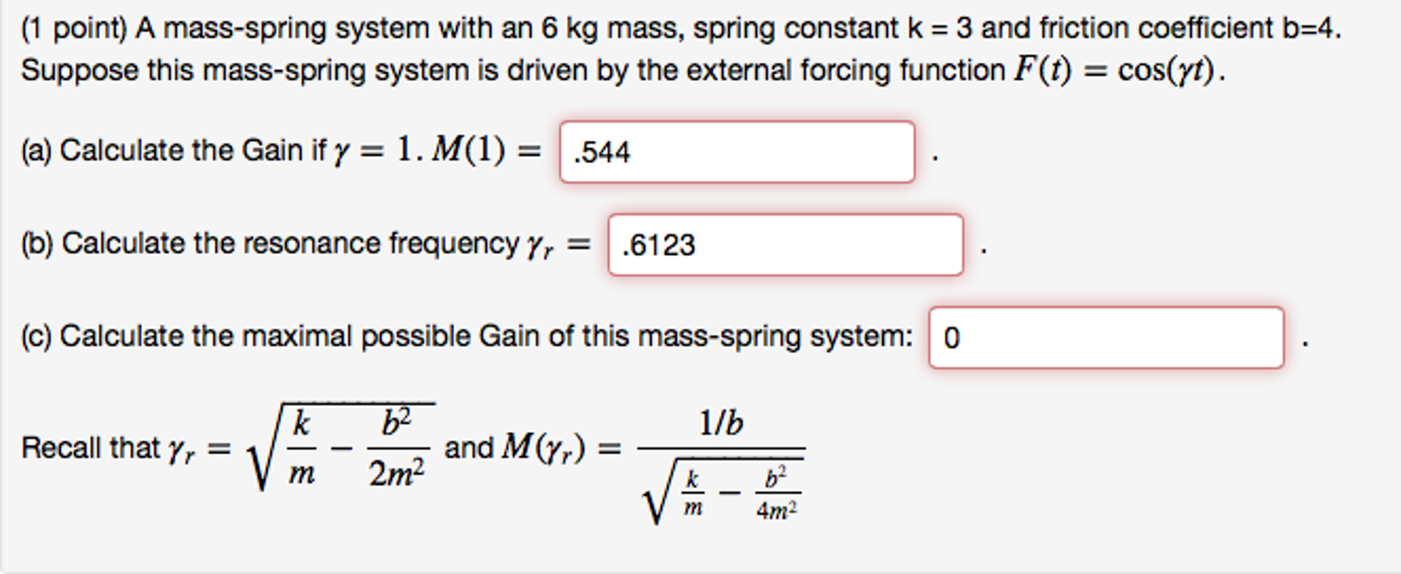 Solved A mass-spring system with an 6 kg mass, spring | Chegg.com