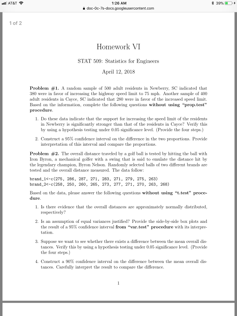 Solved AT&T 1:26 AM i doc-0c-7s-docs.googleusercontent.com 1 | Chegg.com