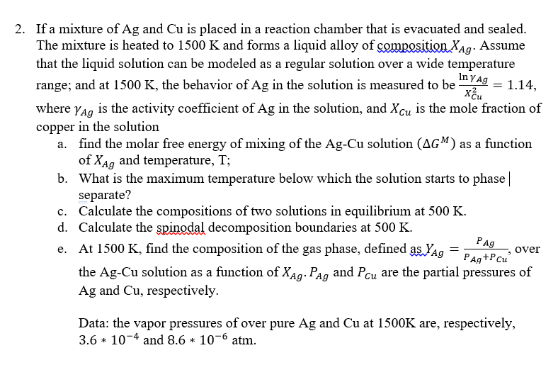 2. If a mixture of Ag and Cu is placed in a reaction | Chegg.com