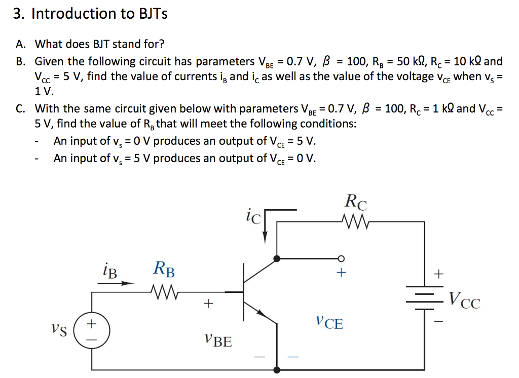 Solved 3. Introduction to BJTs A. What does BJT stand for? | Chegg.com