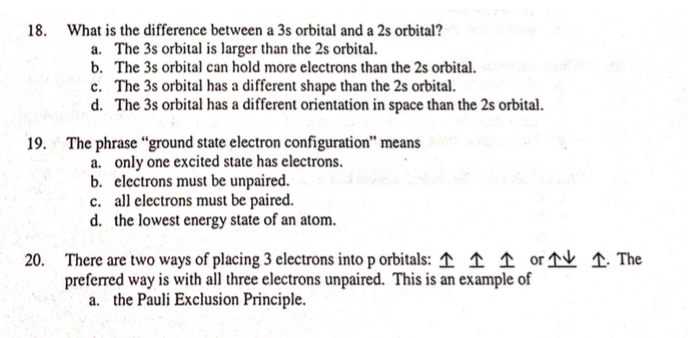 Solved What is the difference between a 3s orbital and a 2s | Chegg.com