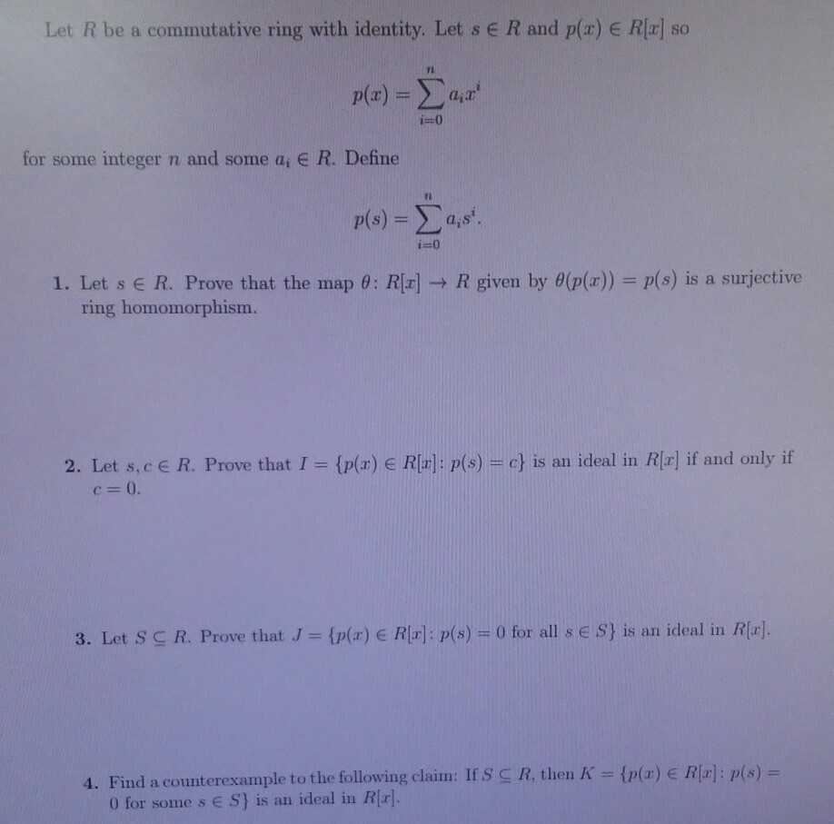 Solved Let R be a commutative ring with identity. Let s R | Chegg.com