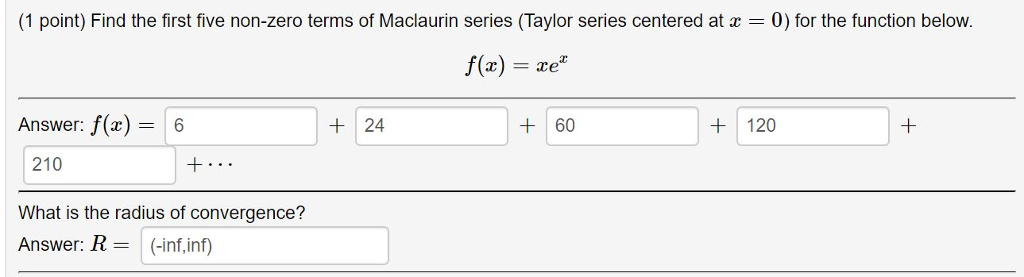 Solved (1 point) Find the first five non-zero terms of | Chegg.com