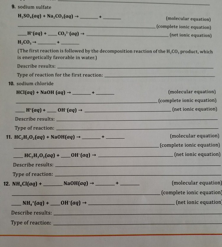 Solved (molecular equation) (complete ionic equation) (net | Chegg.com