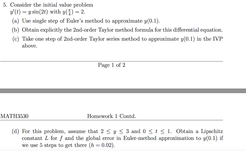 Solved 5. Consider the initial value problem y(t) = y | Chegg.com