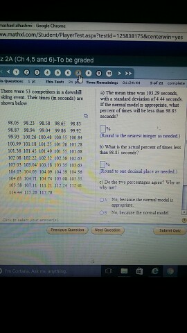 Solved What is the actual percent of times less than 98.85 | Chegg.com