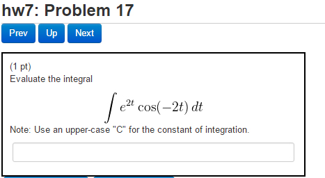 Solved hw7: Problem 17 Prev Up Next Evaluate the integral 2t | Chegg.com
