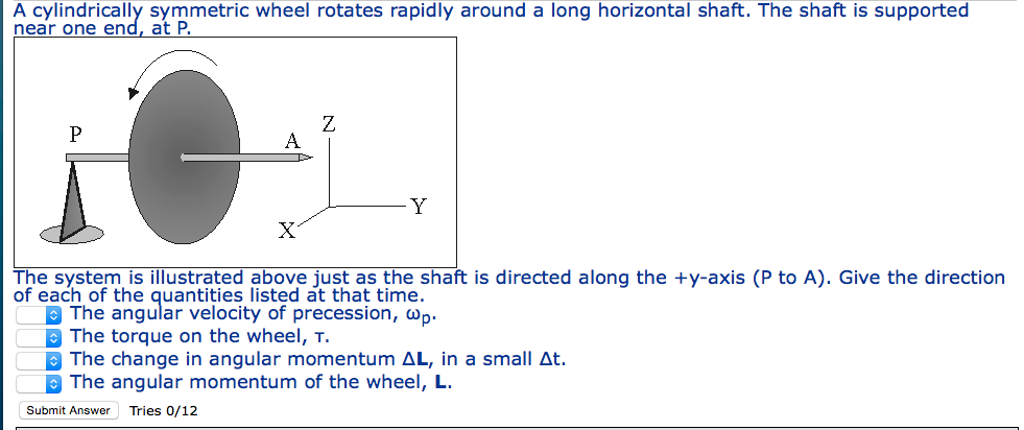Solved A cylindrically symmetric wheel rotates rapidly | Chegg.com