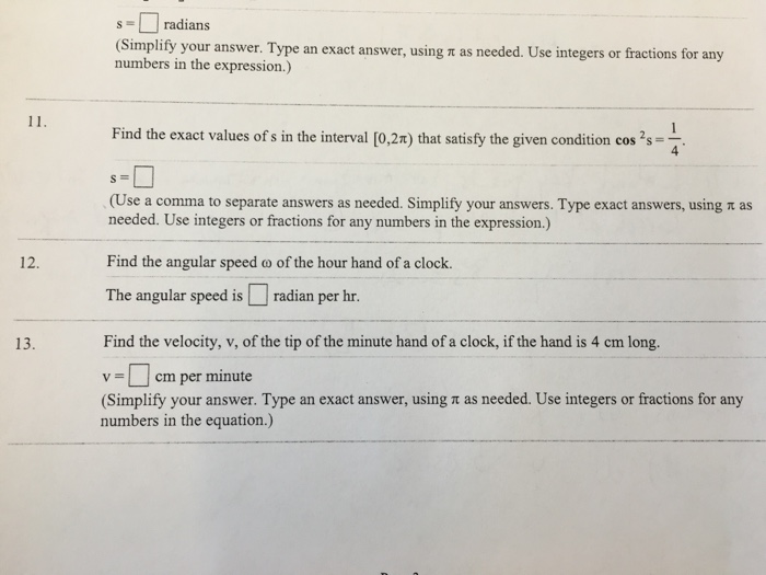 Solved Find The Exact Values Of S In The Interval [0 2pi