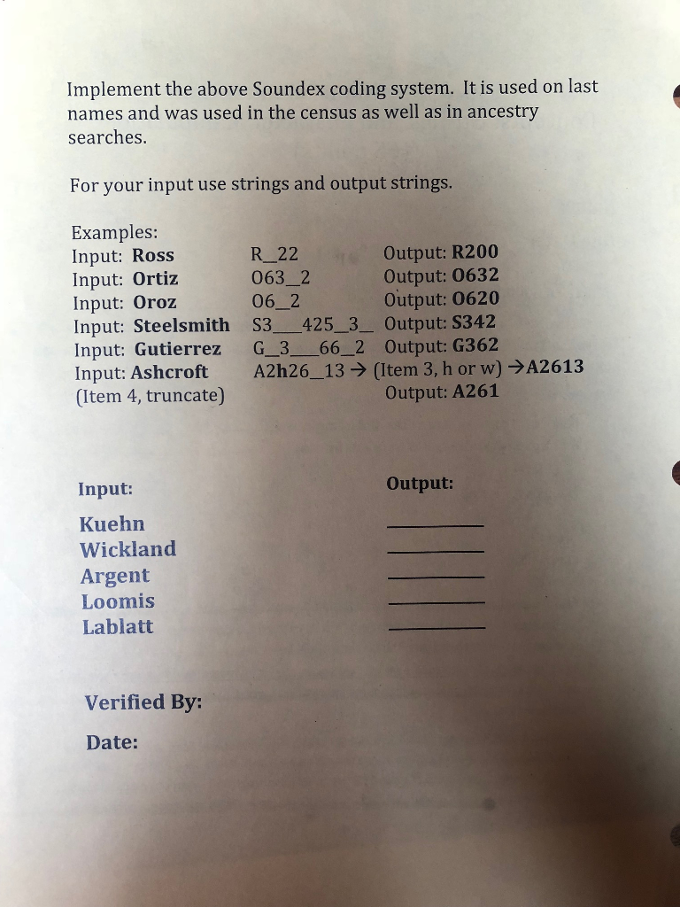 Solved Name: Due Date: American Soundex redit) The Soundex | Chegg.com