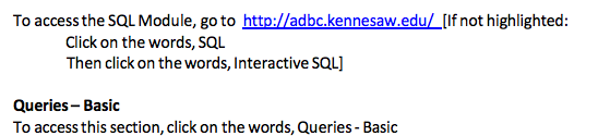 Solved To access the SQL Module, go to htt adbc.kennesaw.edu | Chegg.com