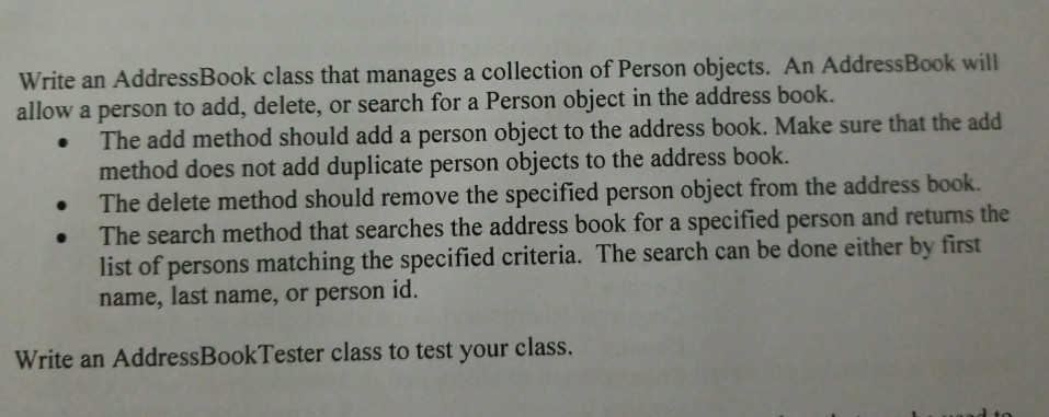 Solved Write an AddressBook class that manages a collection | Chegg.com