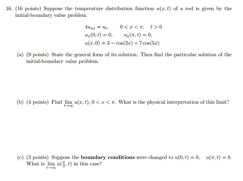 Solved Suppose the temperature distribution function u(z, t) | Chegg.com