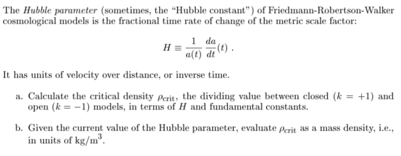 Solved The Hubble parameter (sometimes, the "Hubble | Chegg.com