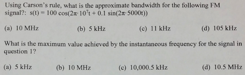 Solved Using Carson's rule, what is the approximate | Chegg.com