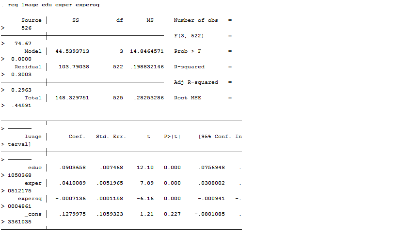 Solved . su edu exper expersq Variable | Obs Mean Std. Dev. | Chegg.com