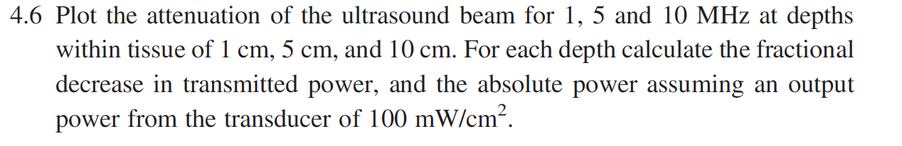 Plot the attenuation of the ultrasound beam for 1, 5 | Chegg.com