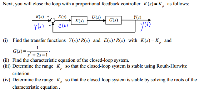 Next, you will close the loop with a proportional | Chegg.com