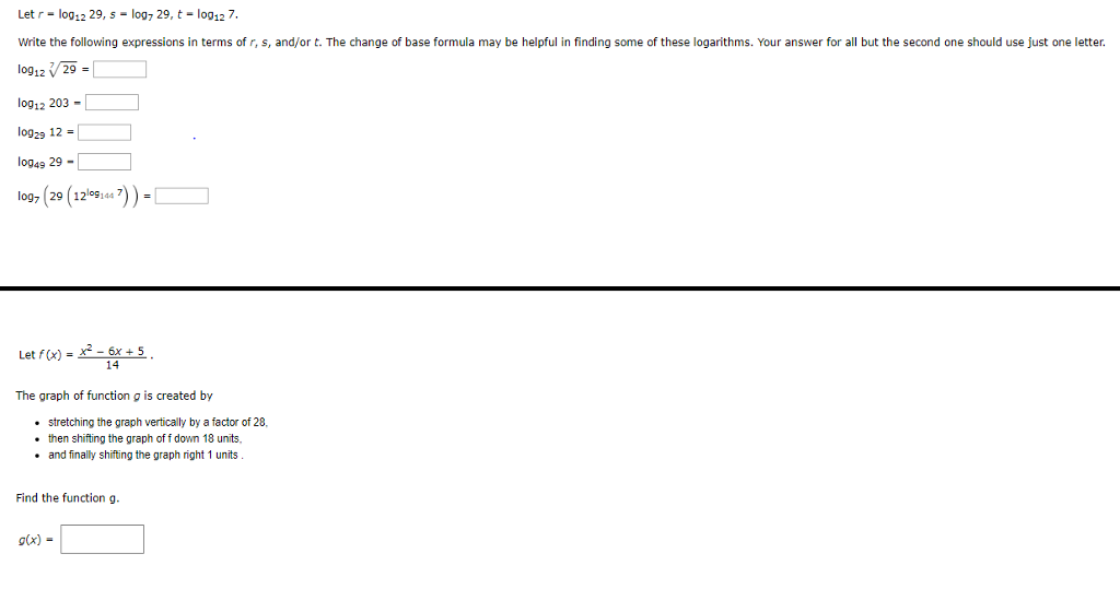 Solved Let r log12 29, s-log7 29, t-log12 7 Write the | Chegg.com