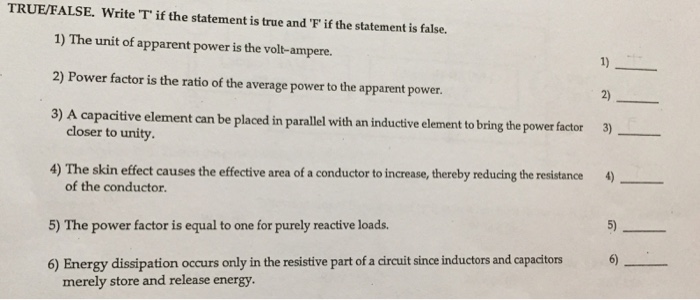 Solved Write "T" if the statement is true and T if the | Chegg.com