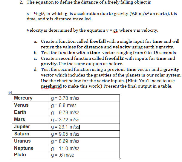 Matlab: The equation to define the distance of a | Chegg.com