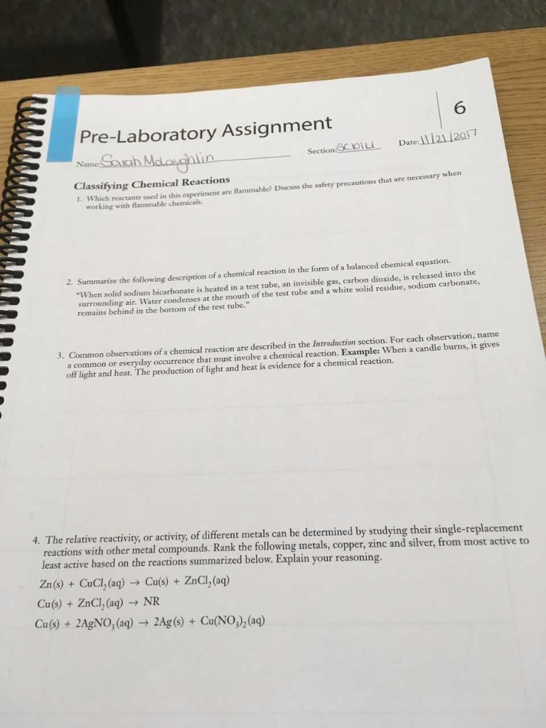 Solved 6 Pre-Laboratory Assignment SectionOLL Date l121 | Chegg.com