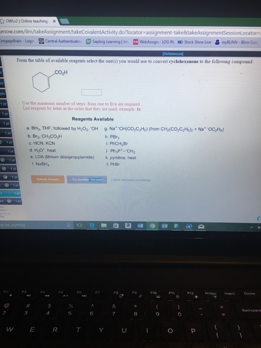 Solved From the table of available reagents select the | Chegg.com