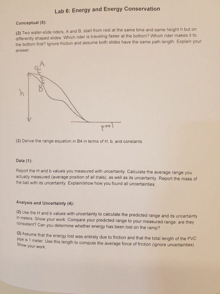 Lab 6: Energy and Energy Conservation Conceptual (5): | Chegg.com