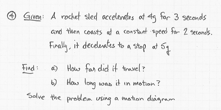 Solved Given: A rocket sled accelerates at 4g for 3 seconds | Chegg.com