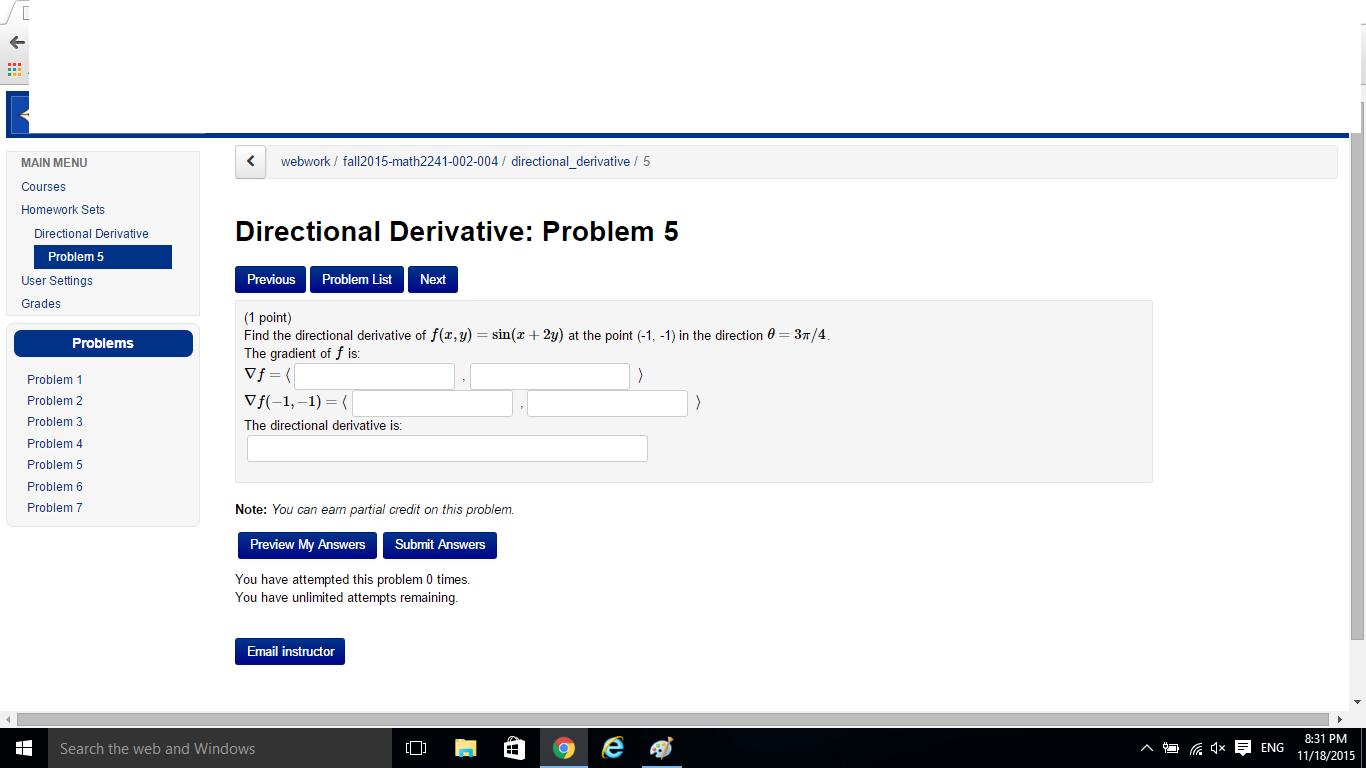 Solved Find The Directional Derivative Of F X Y Sin X