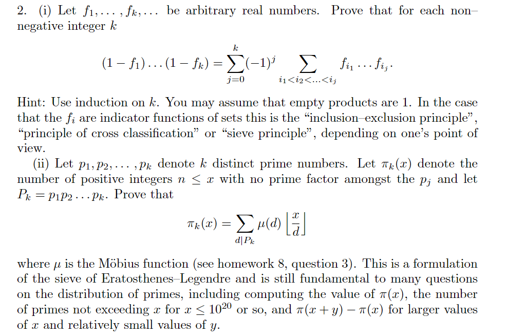 2. (i) Let fı,... , fk,... be arbitrary real numbers. | Chegg.com