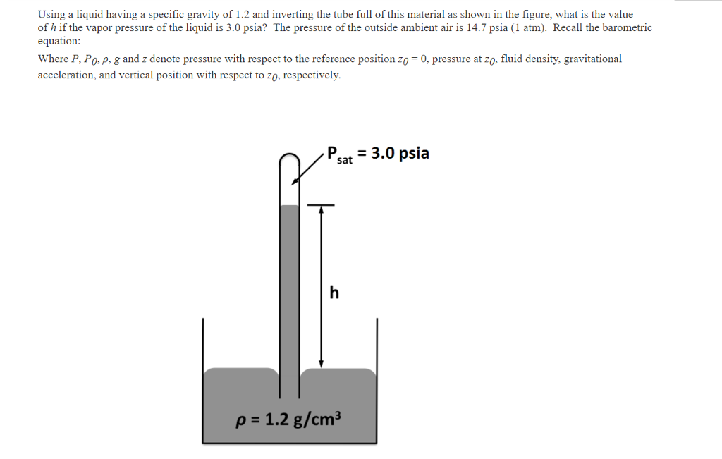 Solved Using a liquid having a specific gravity of 1.2 and | Chegg.com