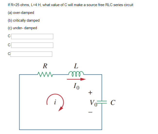 Solved If R-25 ohms, L-4 H, what value of C will make a | Chegg.com