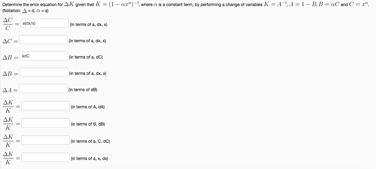 Solved Determine the error equation for Delta K = (1 - alpha | Chegg.com