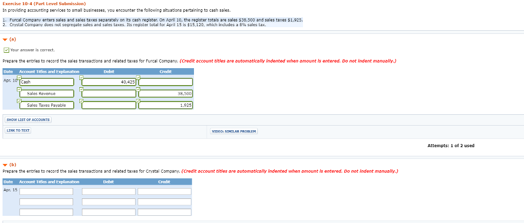 Solved Exercise 10-4 (Part Level Submission) In provlding | Chegg.com