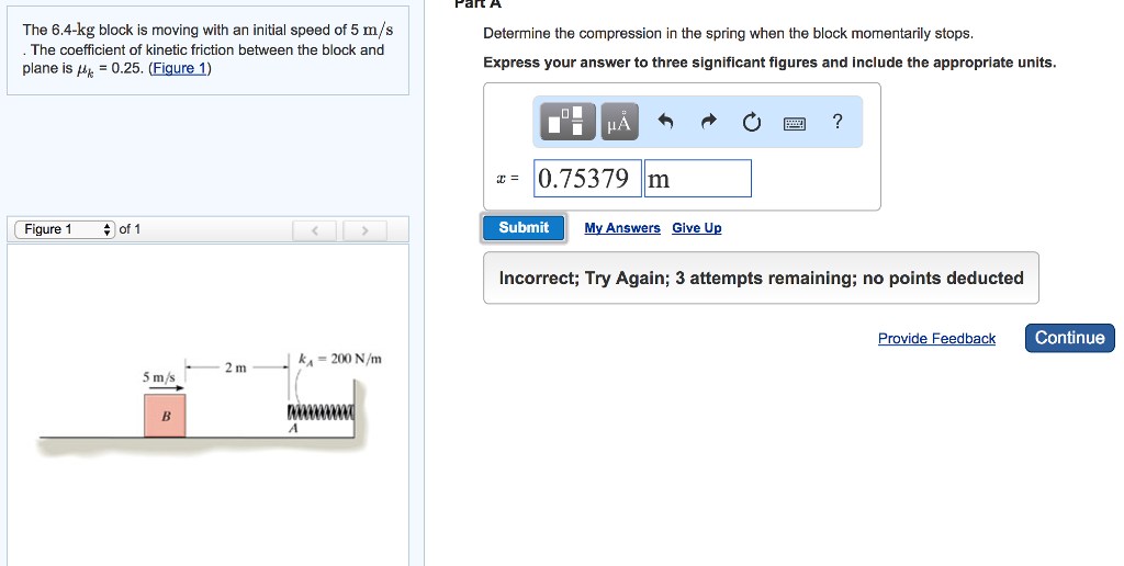 Solved The 6.4-kg block is moving with an initial speed of 5 | Chegg.com