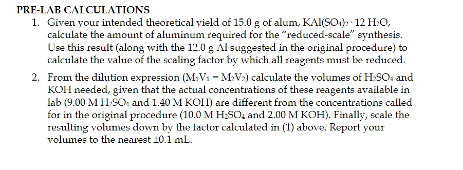 Solved PRE - LAB CALCULATIONS 1. Given your intended | Chegg.com