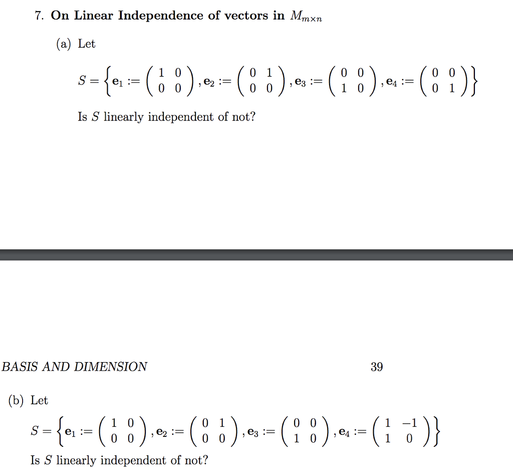 Solved 7. On Linear Independence of vectors in Man (a) Let | Chegg.com