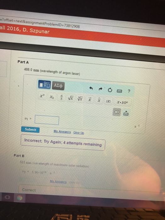 Solved 488.0 nm (wavelength of argon laser) 503 nm | Chegg.com