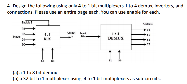 Solved 4. Design the following using only 4 to 1 bit | Chegg.com